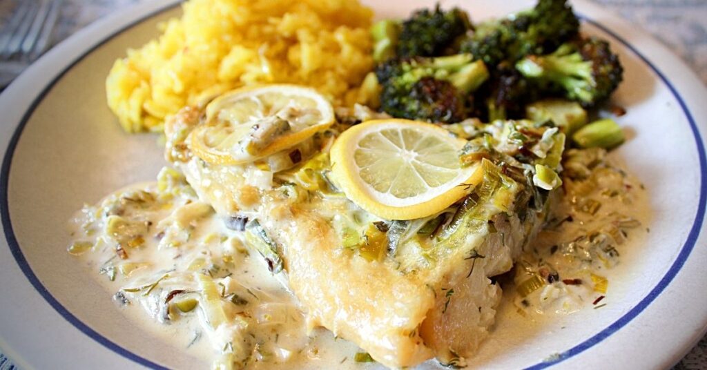 Cod with Creamy Leeks - Forever Young Goods and Eats